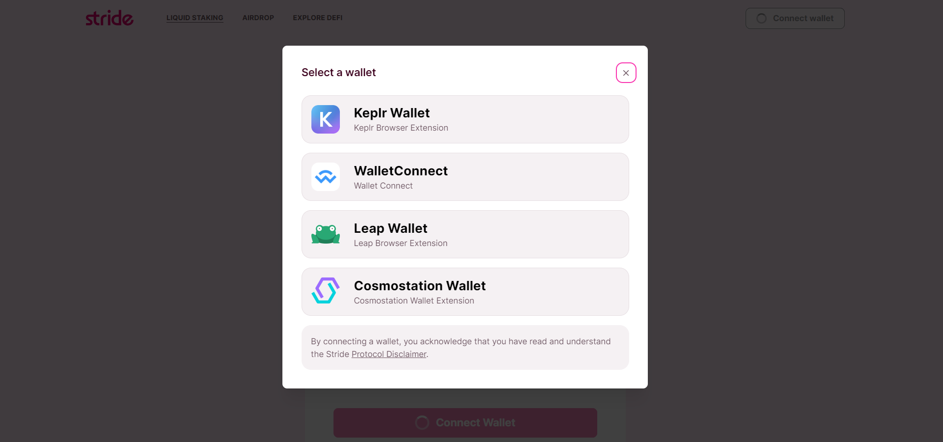 How to Liquid Stake Tokens on Stride using Leap Wallet?