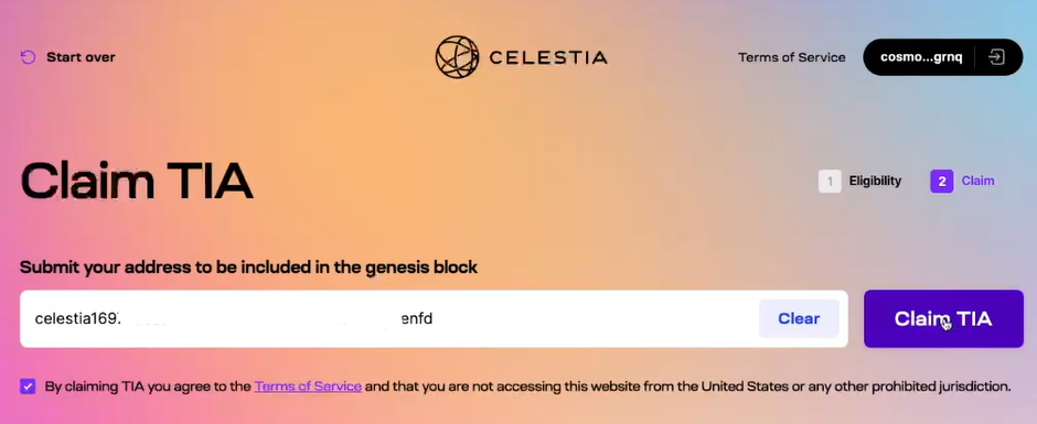 How to Claim Celestia $TIA using the Leap Cosmos Wallet?