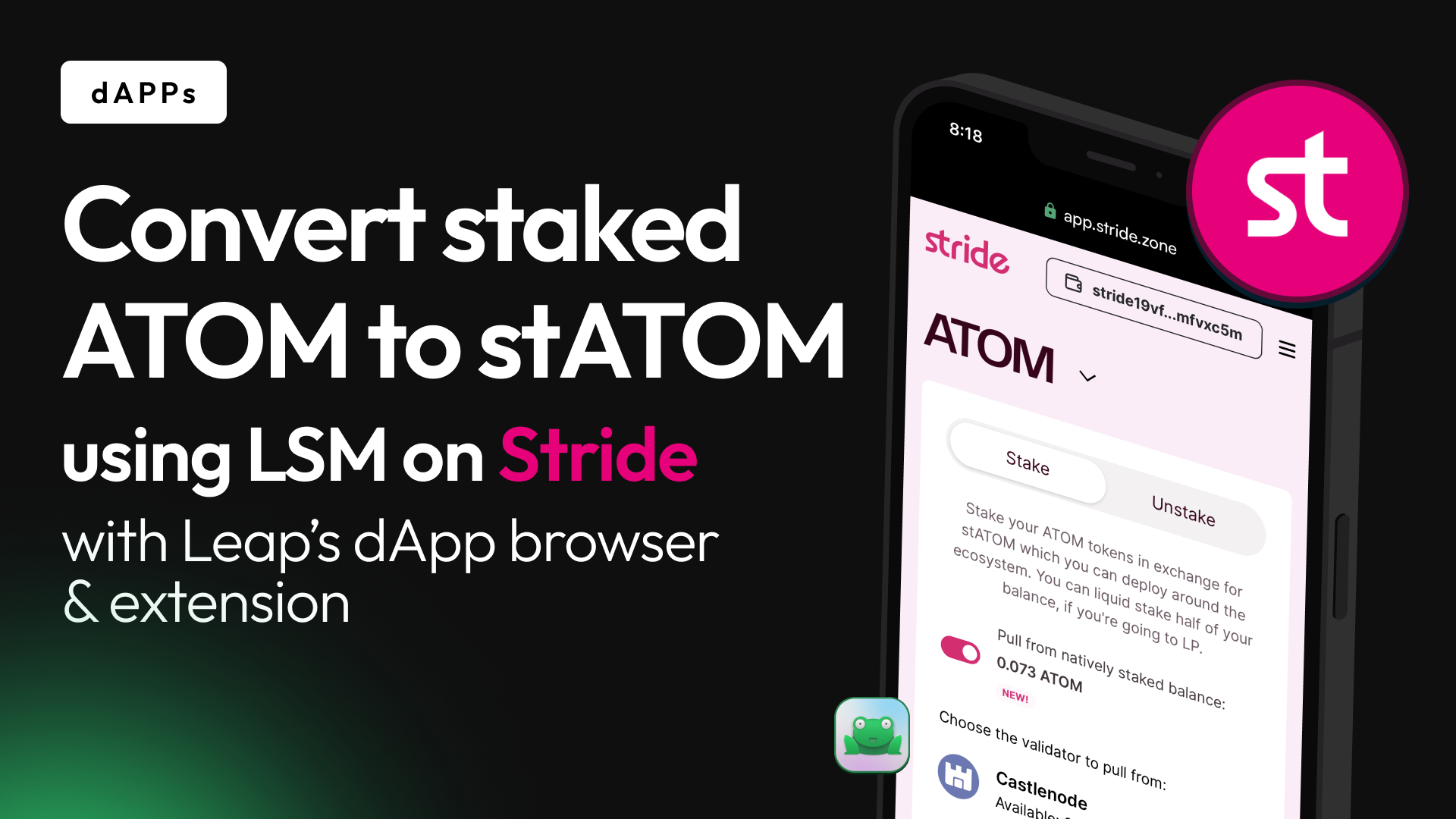 How to Liquid Stake ATOM on Stride with LSM using Leap Wallet?