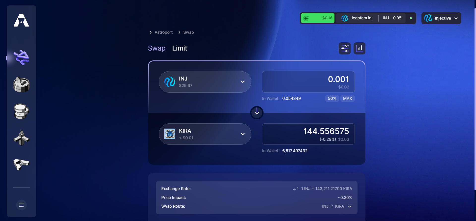 How to Buy KIRA on Astroport using Leap Wallet