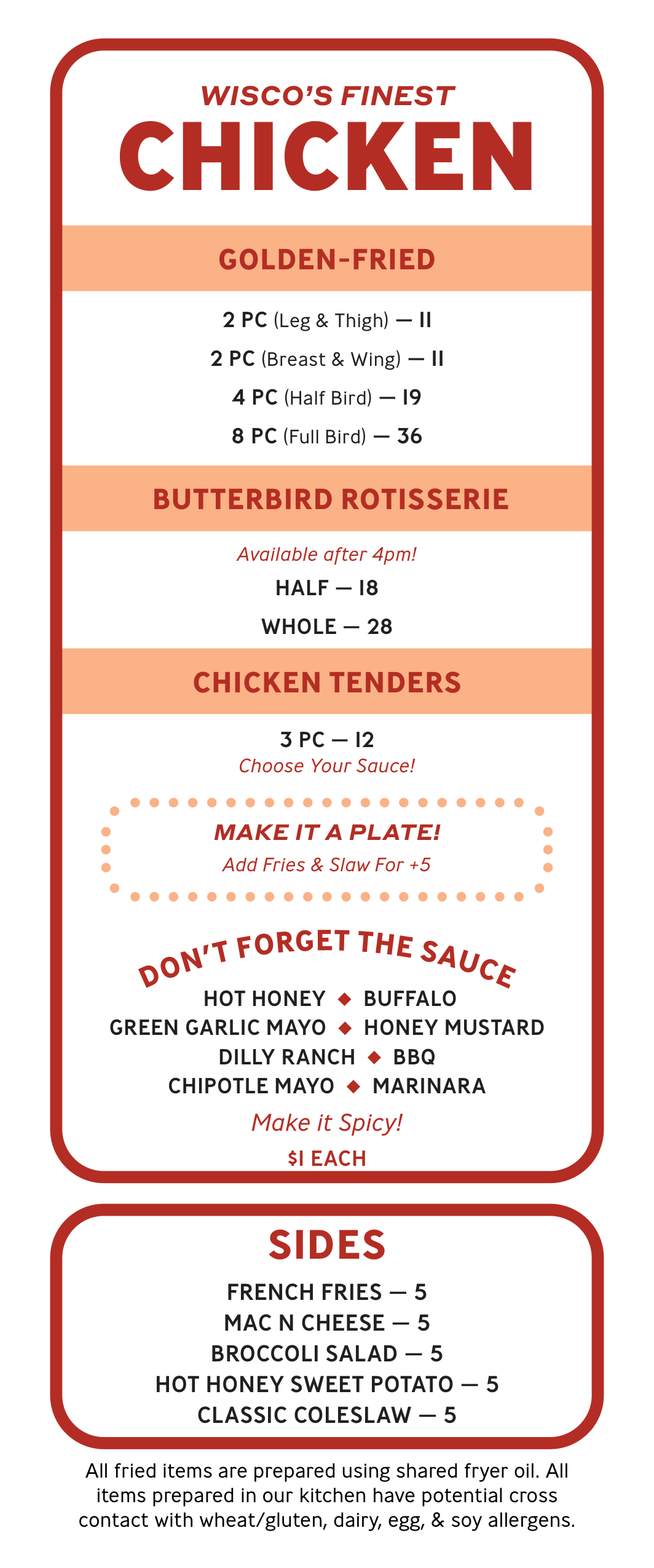 Butterbird - Menu