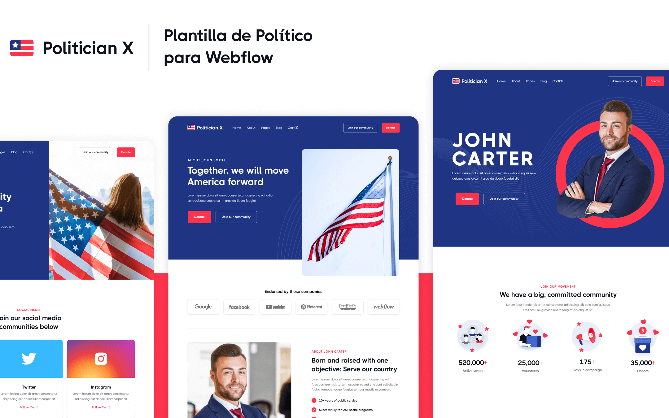 Plantilla de Político para Webflow - Politician X | BRIX Plantillas