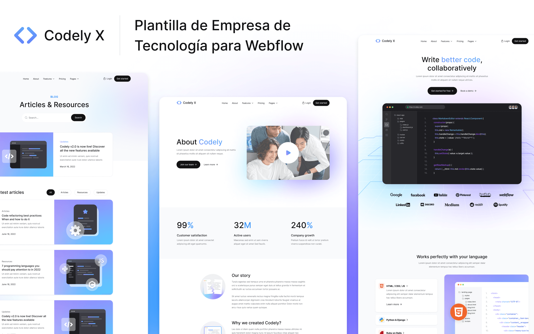 Plantilla de Empresa de Tecnología para Webflow - Codely X | BRIX Plantillas