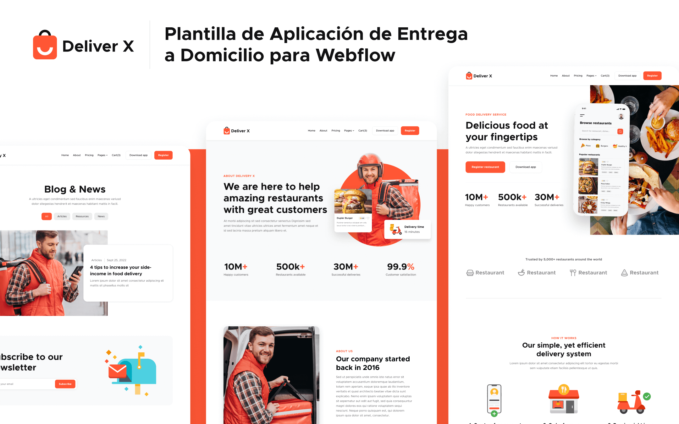 Plantilla de Aplicación de Entrega a Domicilio para Webflow - Deliver X | BRIX Plantillas
