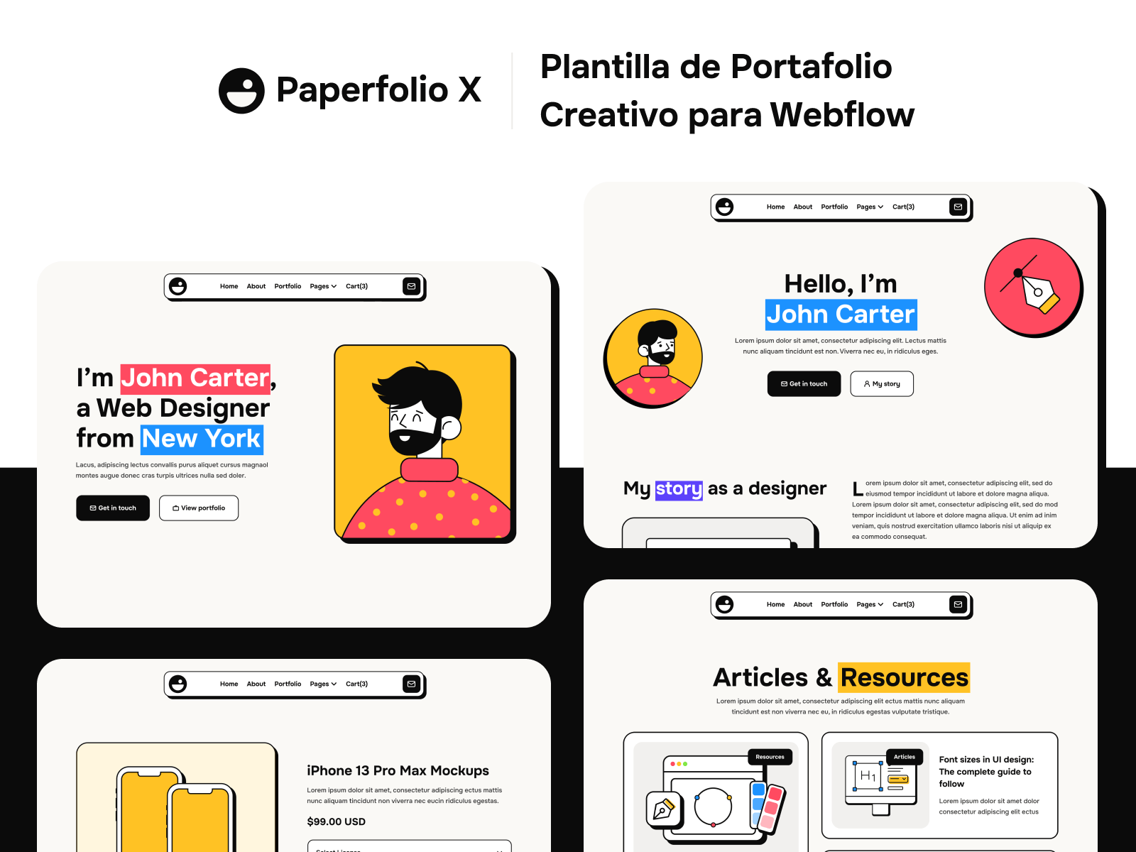 Plantilla de Portafolio Creativo para Webflow - Paperfolio X | BRIX Plantillas