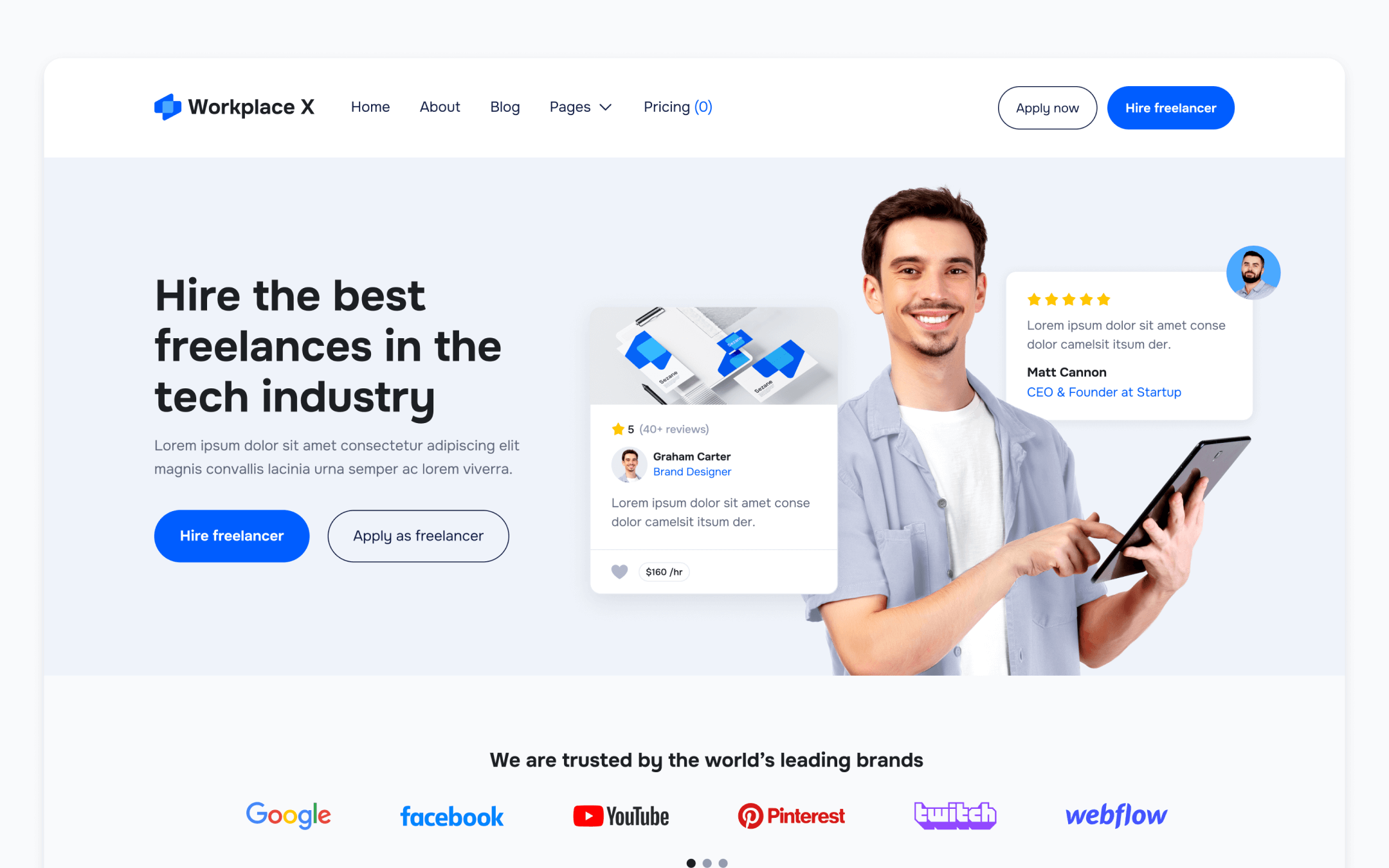 Plantilla de Portal de Trabajo Freelance para Webflow - Workplace X ...