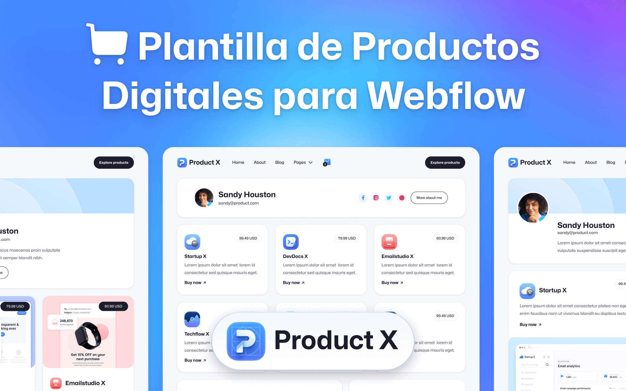 Plantilla de Productos Digitales para Webflow - Product X | BRIX Plantillas