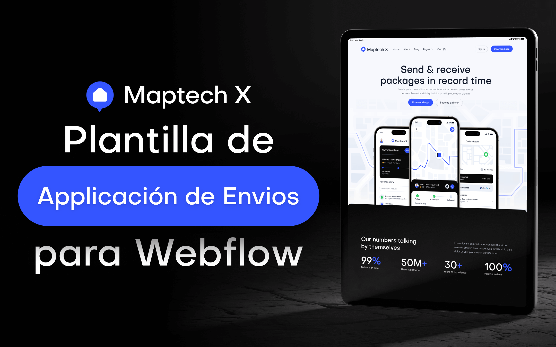 Plantilla de Applicación de Envios para Webflow - MapTech X | BRIX Plantillas