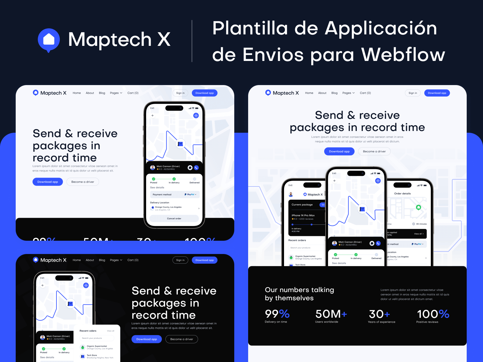 Plantilla de Applicación de Envios para Webflow - MapTech X | BRIX Plantillas