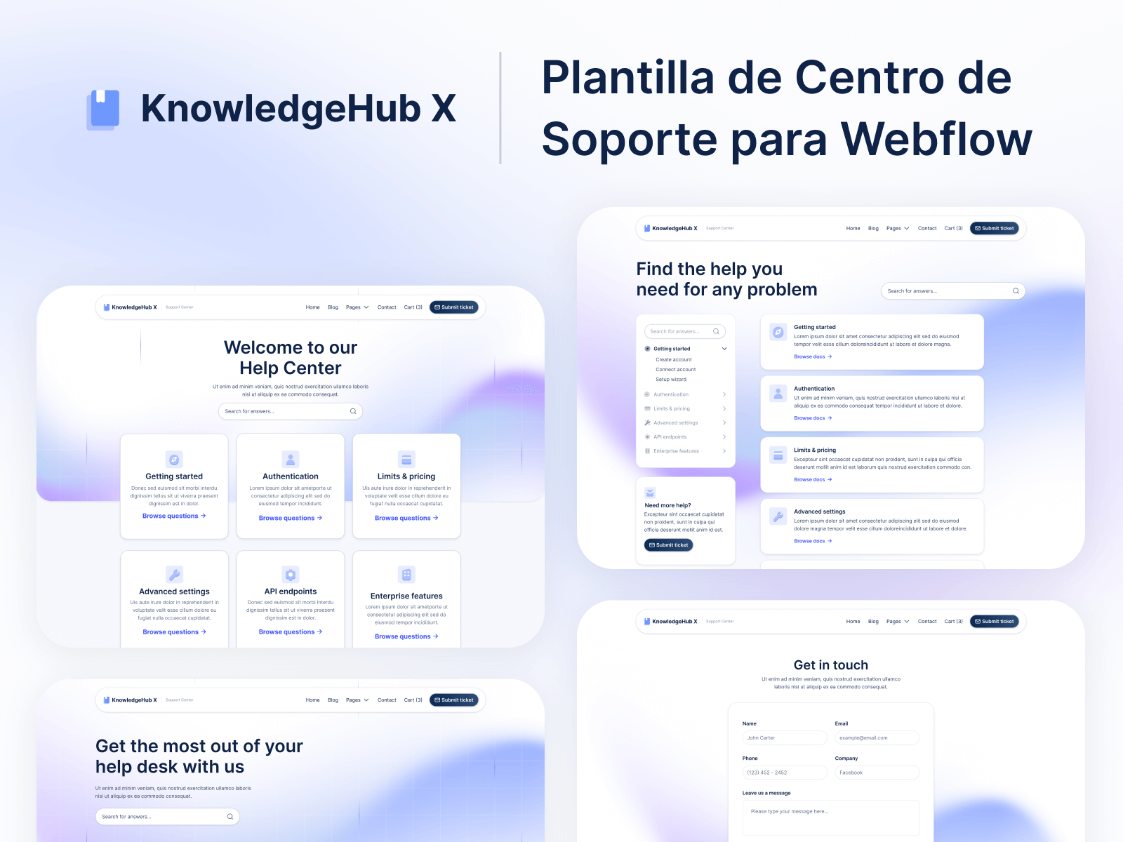 Plantilla de Centro de Ayuda para Webflow - KnowledgeHub X | BRIX Plantillas