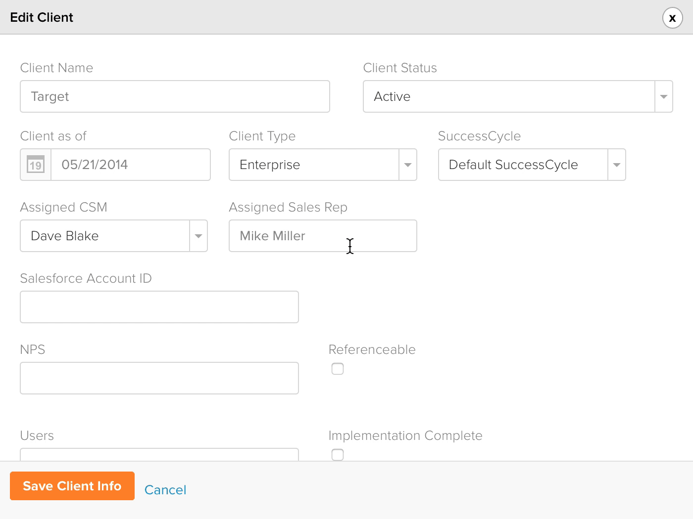 Edit client termination date - ClientSuccess CSM Resources