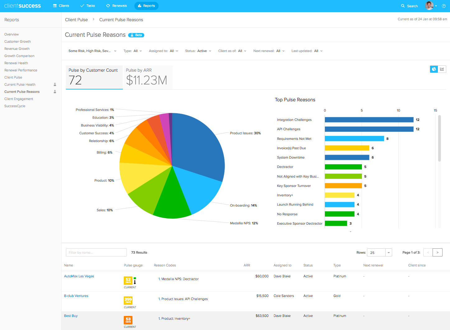 New Current Pulse Reasons Report - ClientSuccess CSM Resources