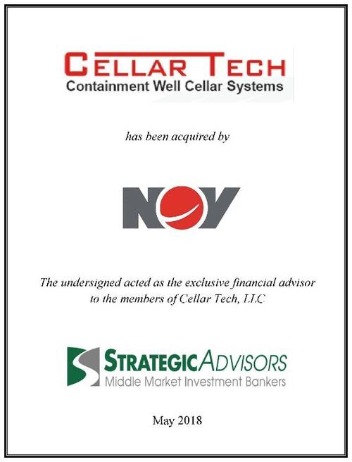 Sale of Cellar Tech to National Oilwell Varco