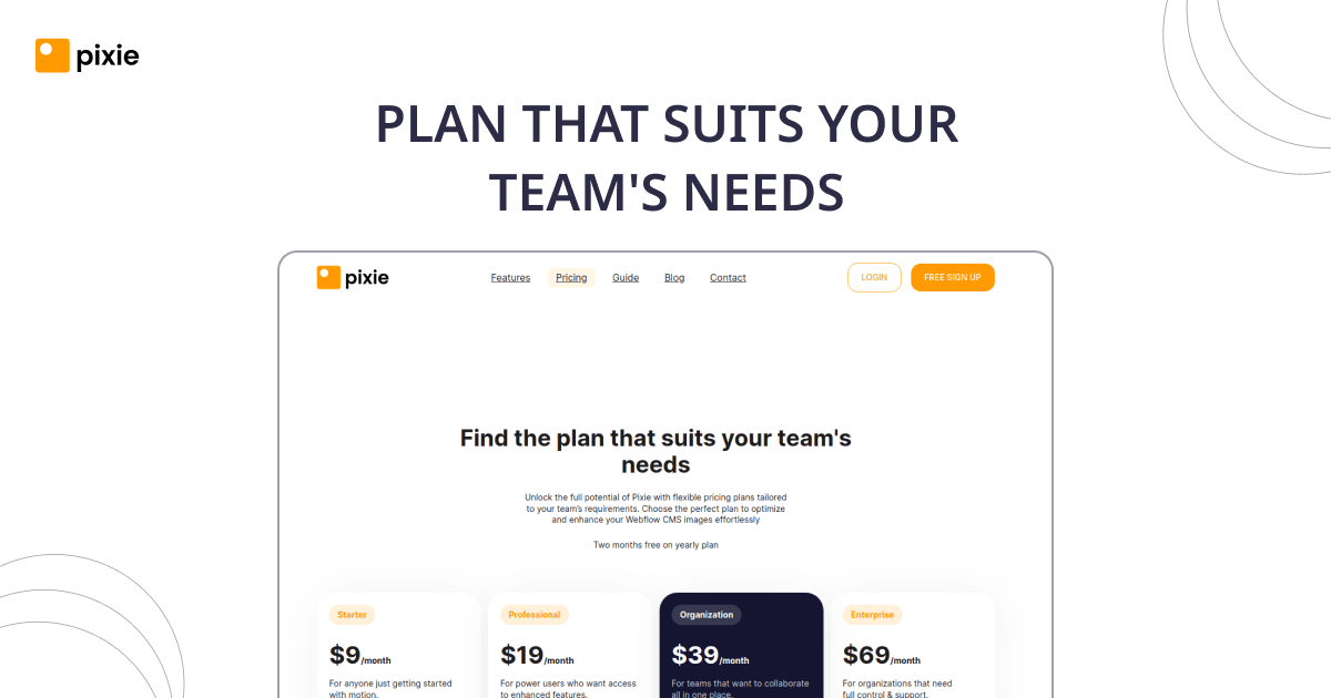Pixie Pricing | Webflow CMS Image Optimization Plans