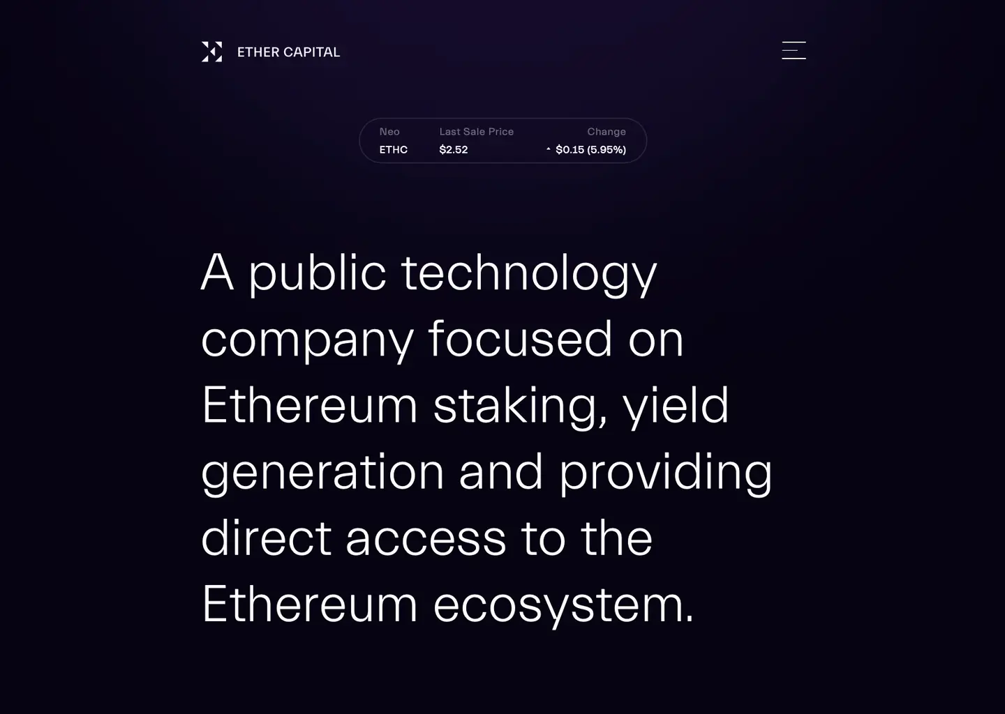 Ether Capital | Narrow Labs Web Design Inspiration
