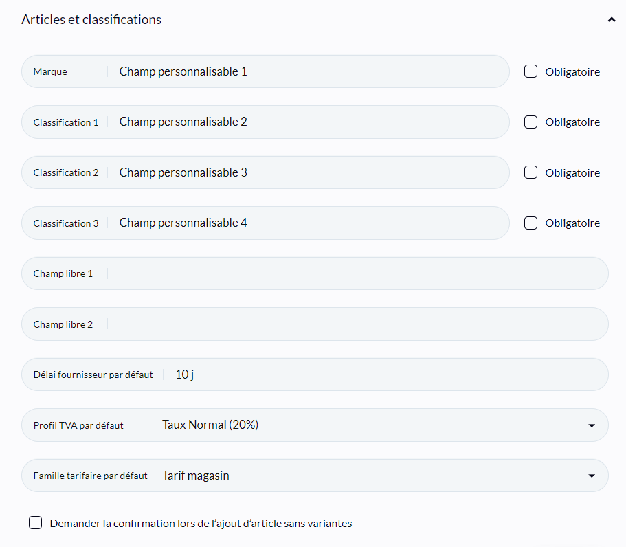 Personnalisation des classifications | Aide en ligne mybe