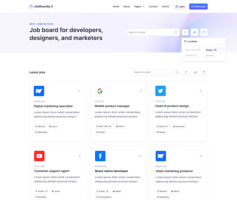 JobBoardly X - Webflow Ecommerce website template