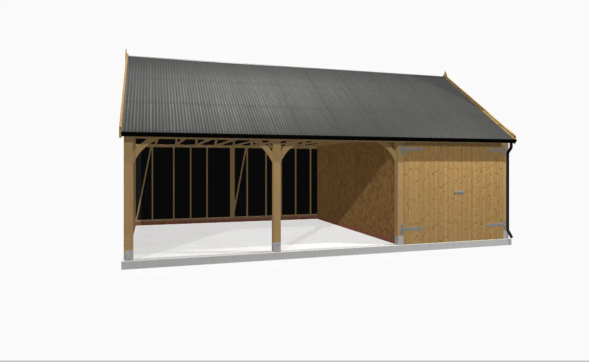 Triple Bay Oak Framed Garage Two Open Bays One Garage