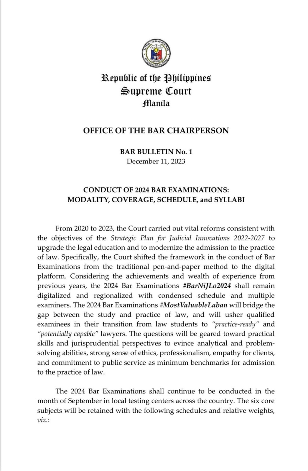 SC Bar Bulletin No. 1