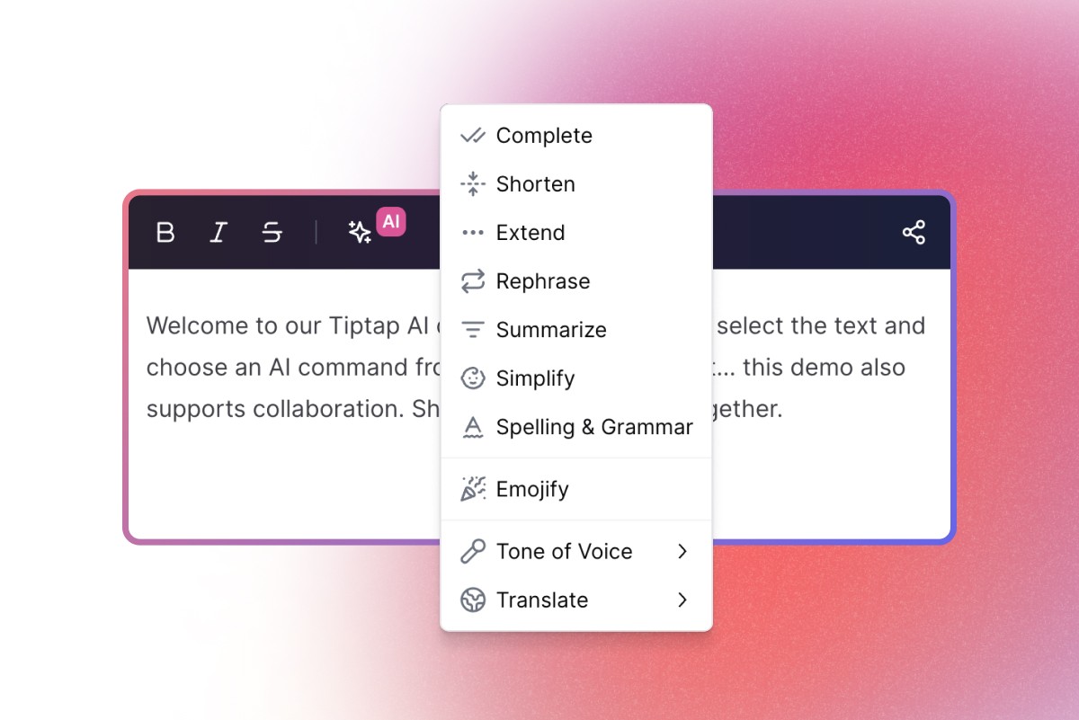 Introducing Content AI: Your Editor’s Best Friend – Tiptap Release Notes