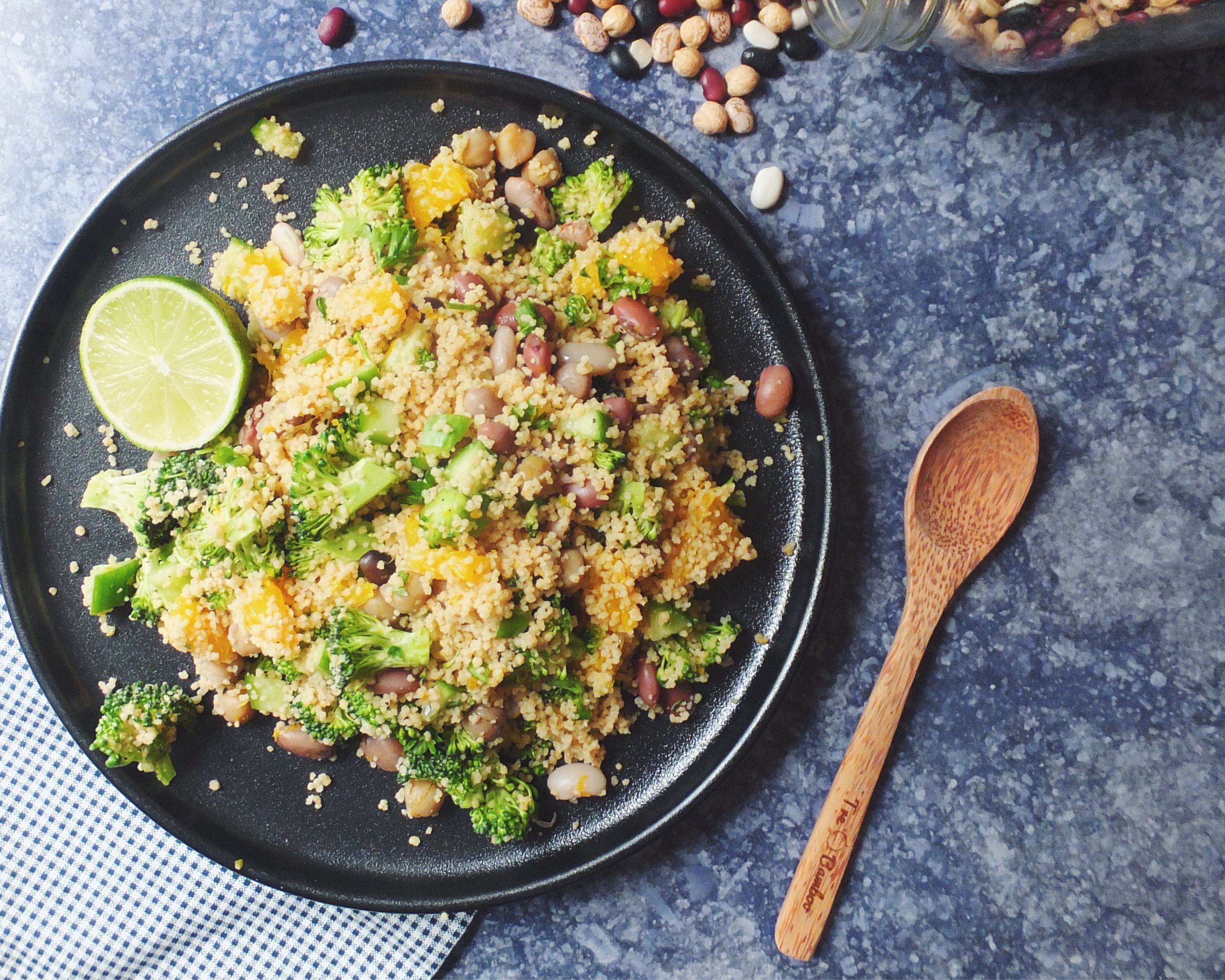 Couscous aux légumes verts, agrumes & vinaigrette au miso | Mouvement Olive