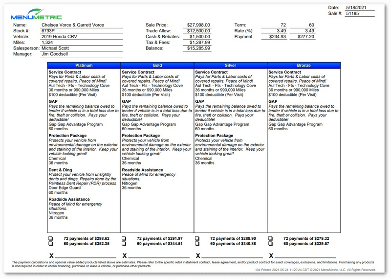 F&I Printed Menu | MenuMetric