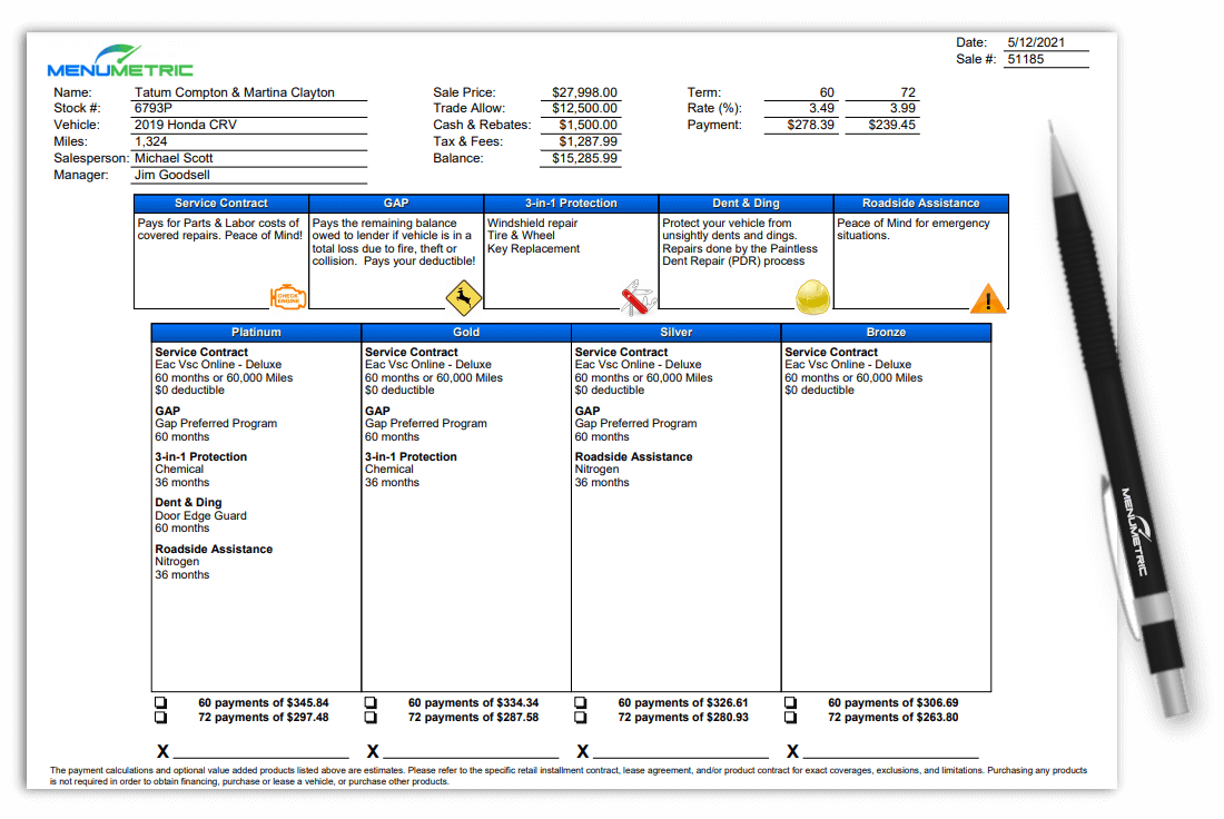F&I Printed Menu | MenuMetric