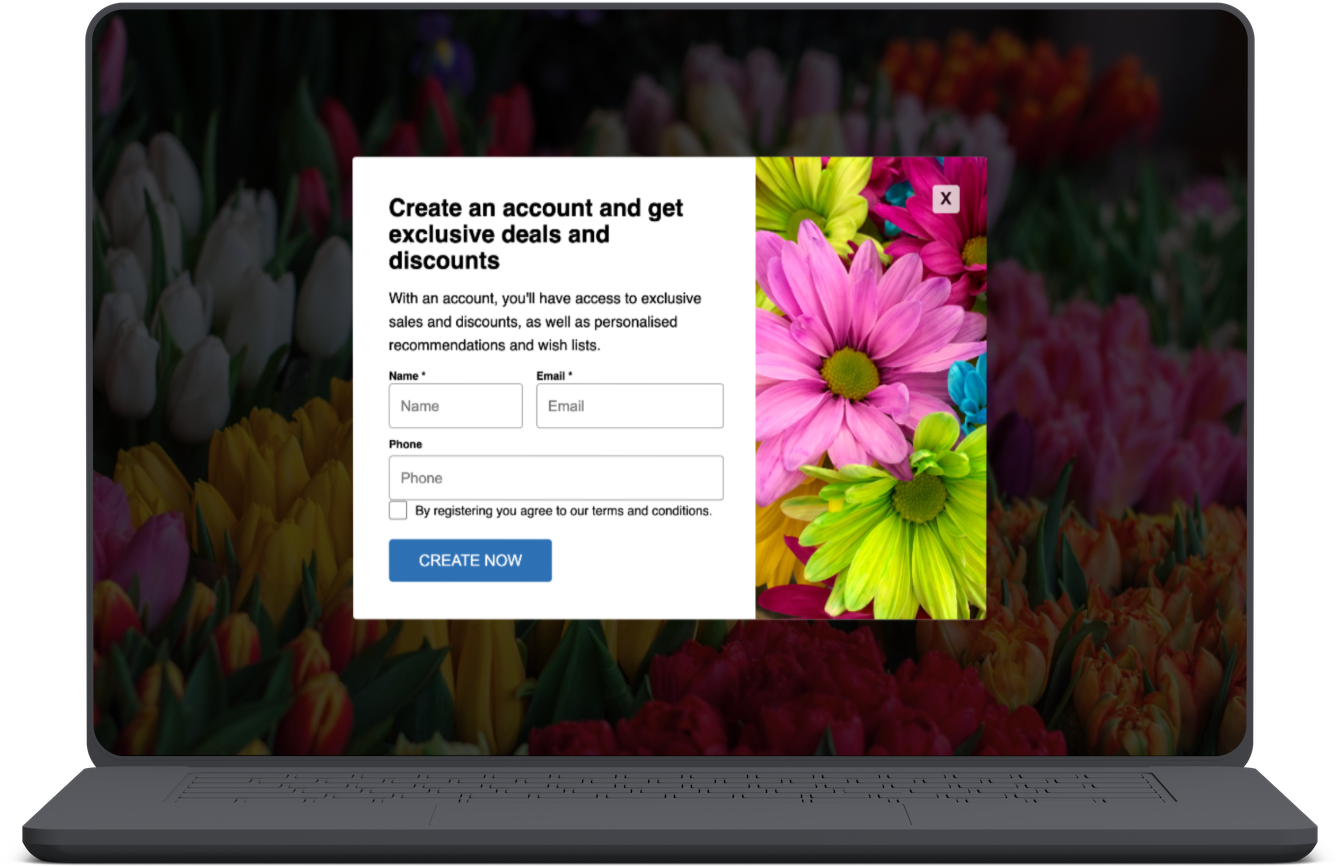 Plantilla de popup de creación de cuenta