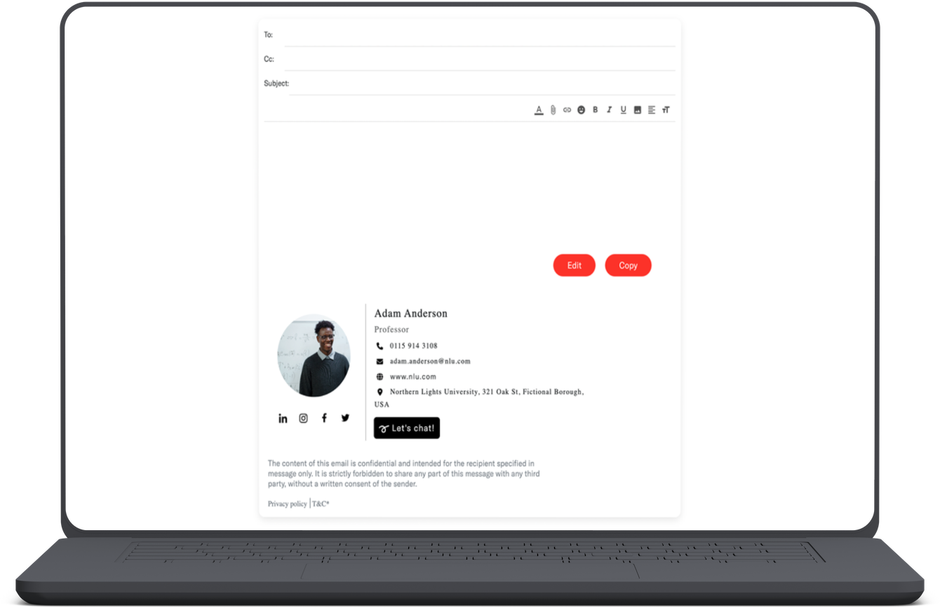 Plantilla de firma de correo electrónico de profesor universitario