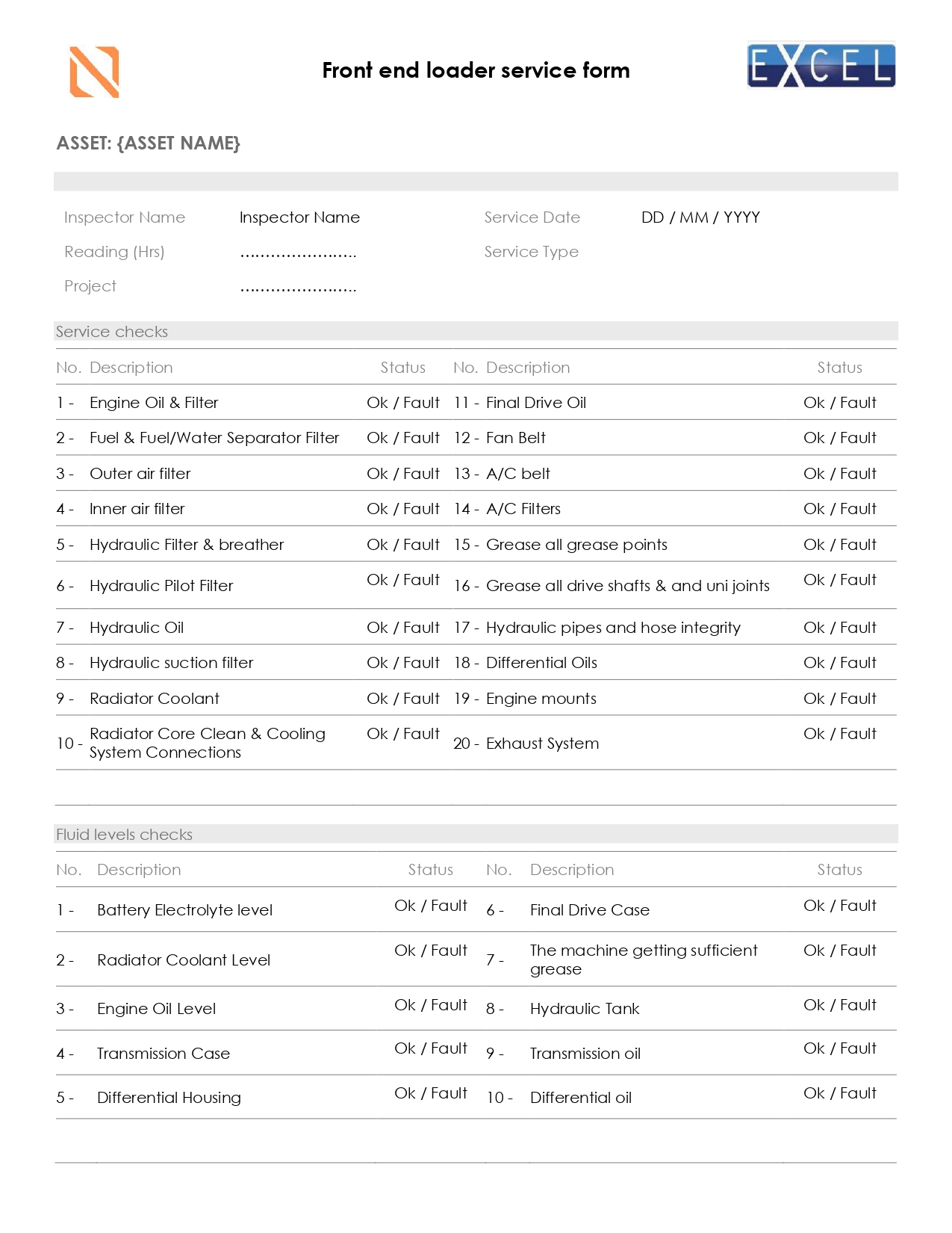 FREE Maintenance checklist for front end loader