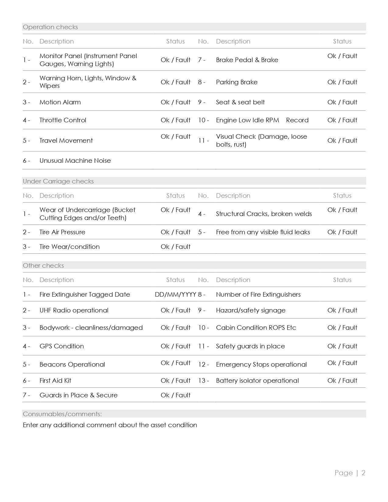FREE Maintenance checklist for front end loader