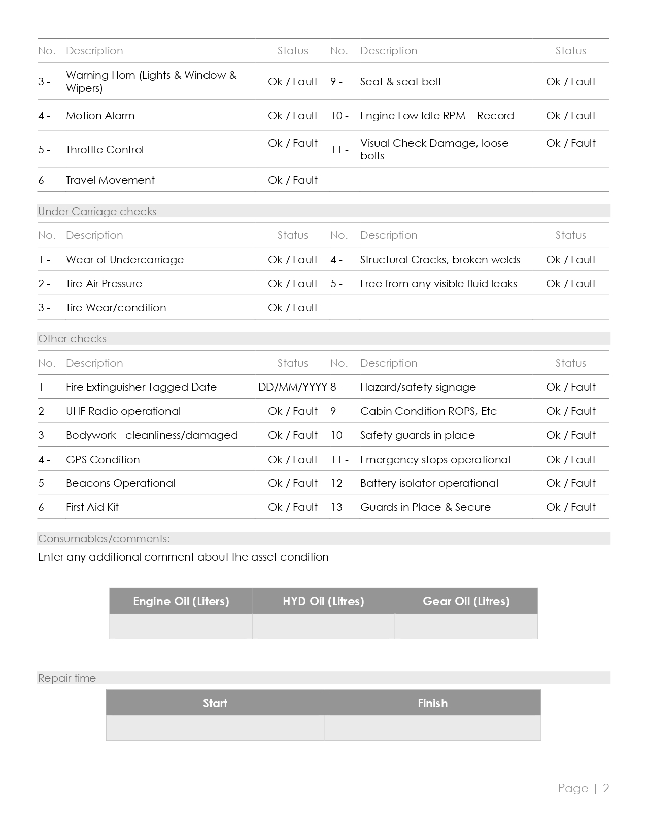 FREE Maintenance checklist for dump trucks