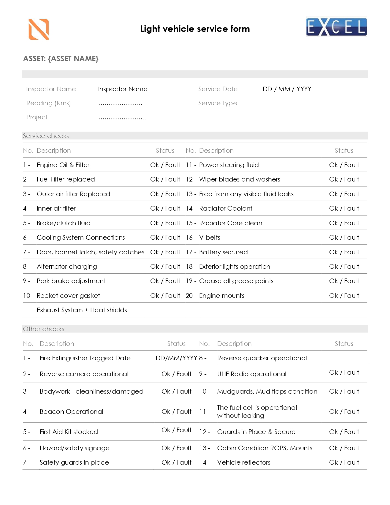 FREE Maintenance checklist for light vehicles