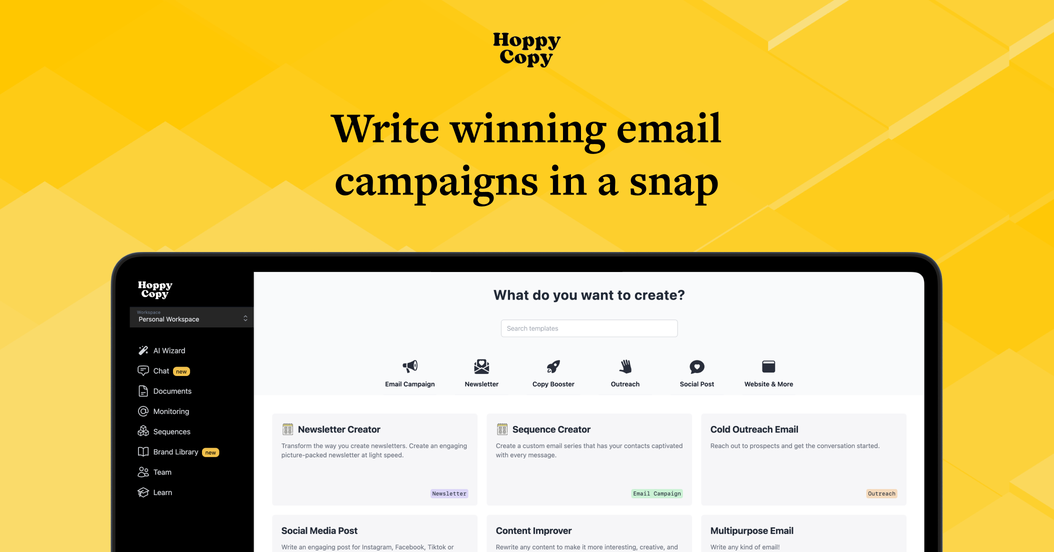 AI Email Generator - Copywriting Templates - Hoppy Copy