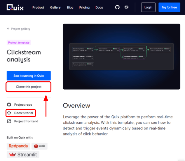 How to create a project from a template in Quix