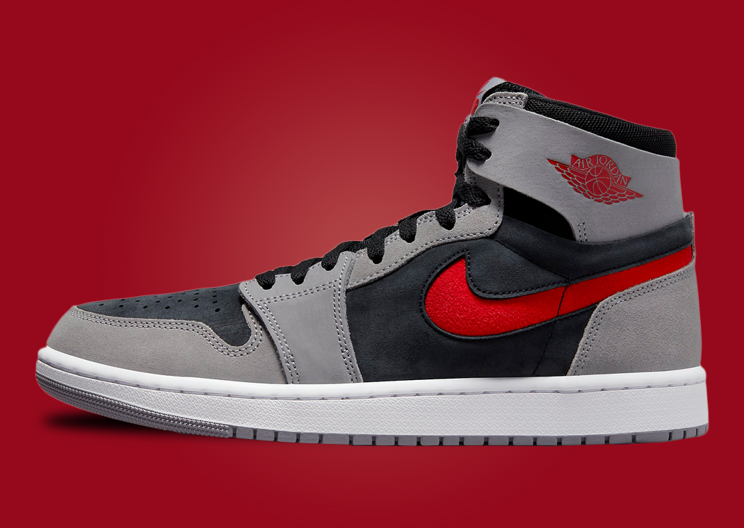 A Combo Of Black, Fire Red, And Cement Grey Cover This Air Jordan 1 ...
