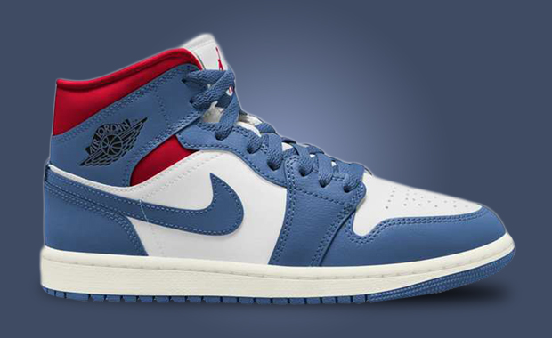 French Blue Leather Wraps Around This Air Jordan 1 Mid - Sneaker News