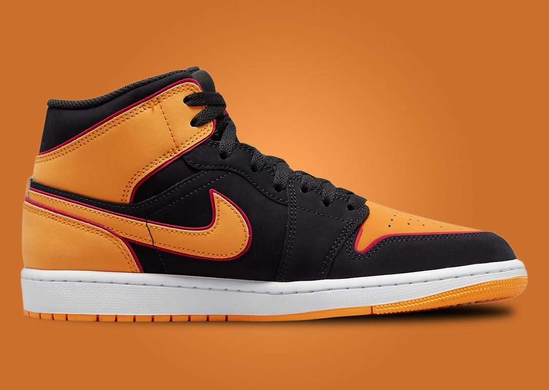 The Air Jordan 1 Mid SE Black Vivid Orange Cardinal Red Features A ...