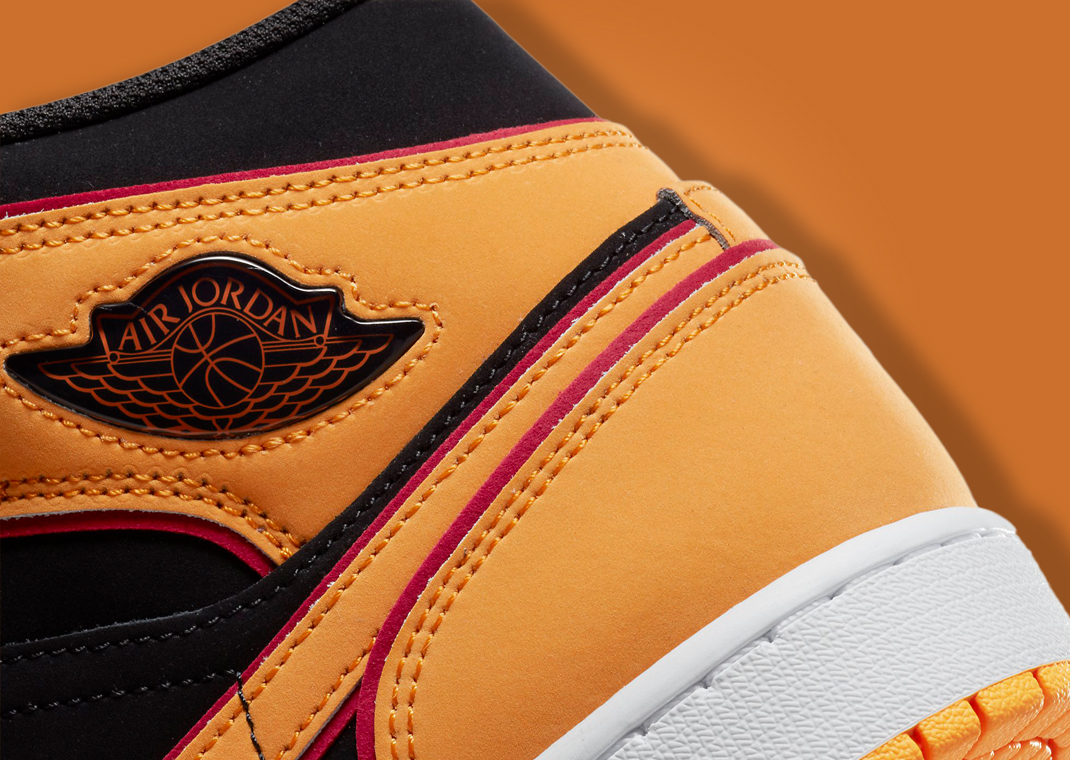 The Air Jordan 1 Mid SE Black Vivid Orange Cardinal Red Features A ...