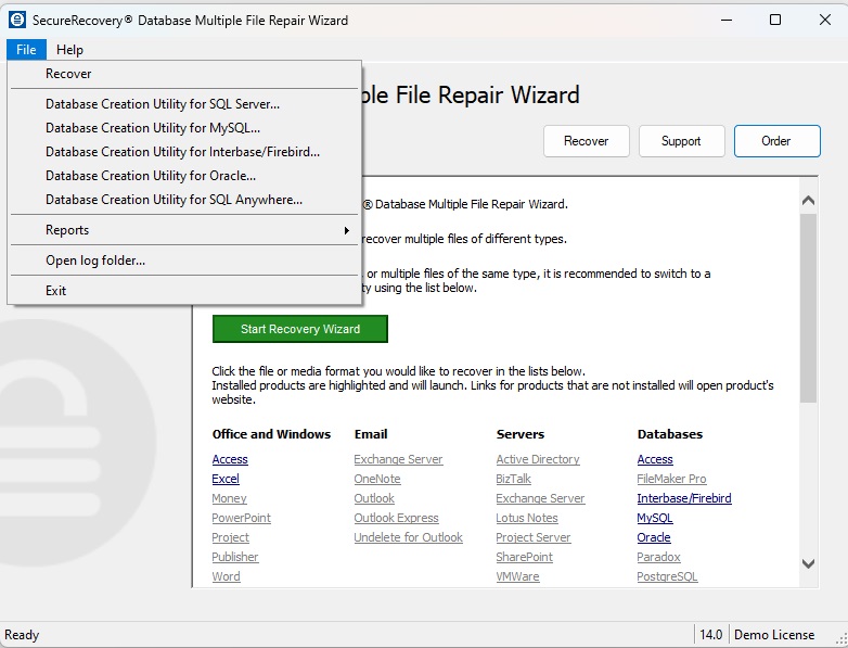 SecureRecovery® Database File Repair Suite