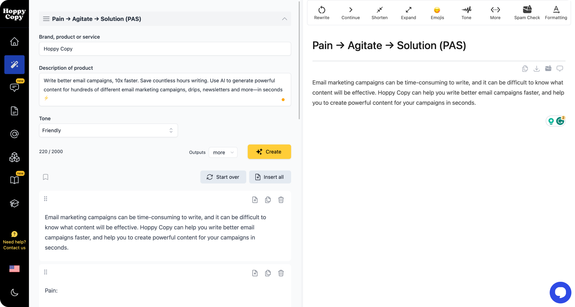 PAS Formula Generator - Copywriting Framework - Hoppy Copy