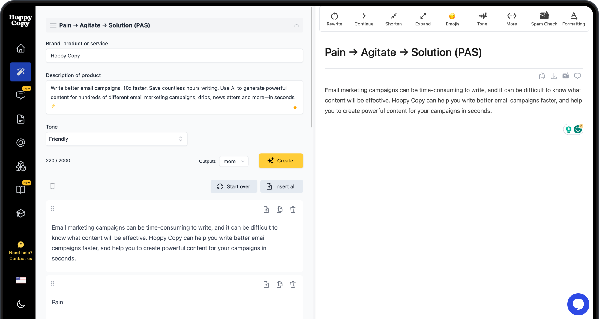 PAS Formula Generator - Copywriting Framework - Hoppy Copy