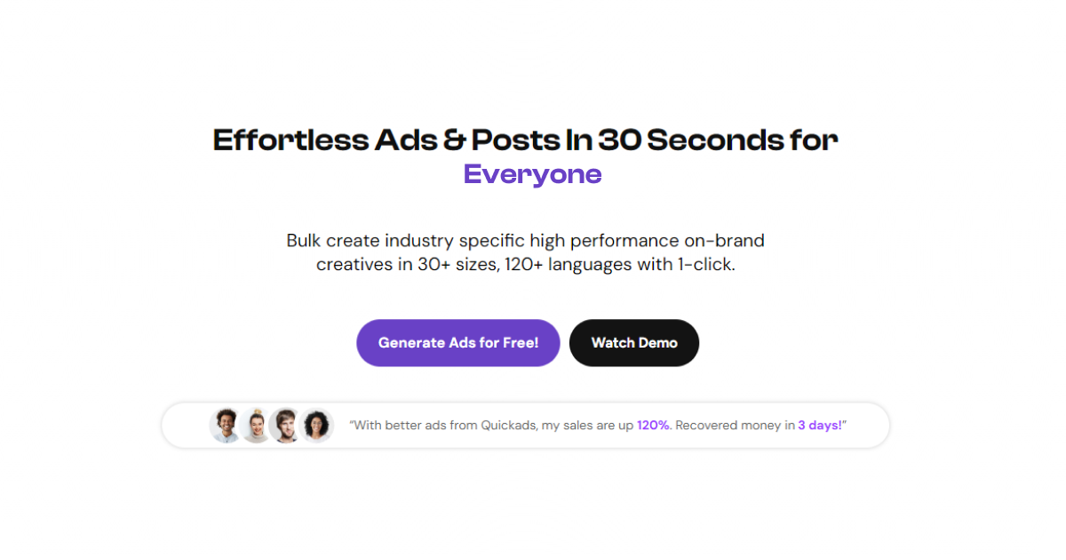 Quickads - The AI Ad Generator | Effortless Ads in 30 Seconds