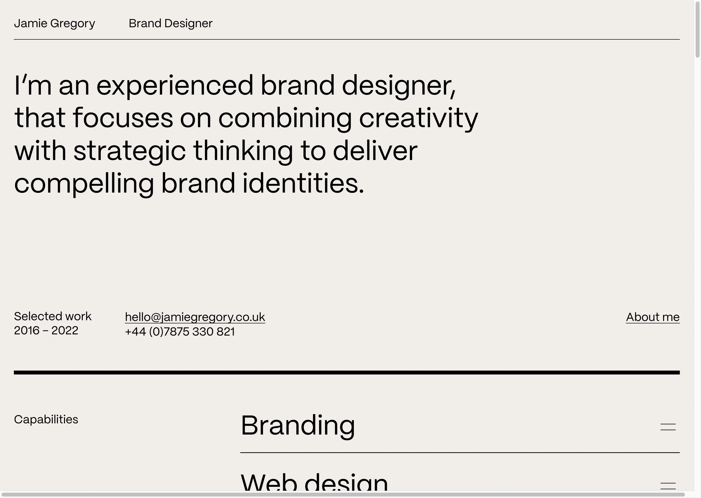 Site Webflow Jamie Gregory - Freelance graphic designer | ScrapFLow