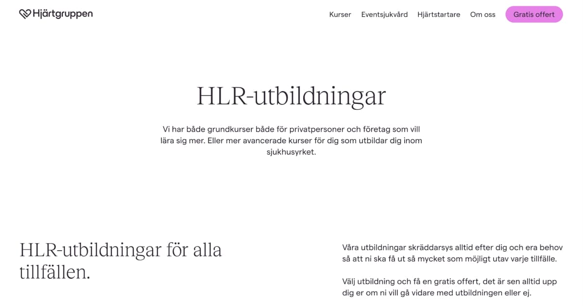 Utbildningar i första hjälpen, HLR, brand med mera — Hjärtgruppen