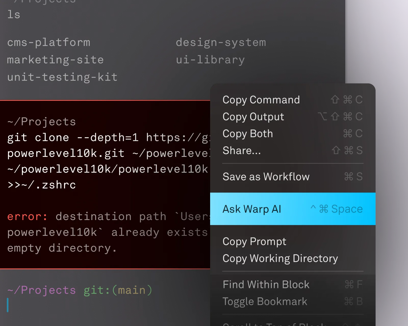 Warp AI: AI at your command
