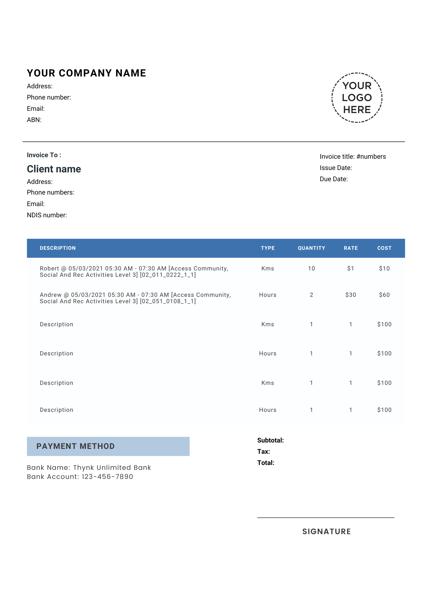 (Resources) NDIS Invoice Template