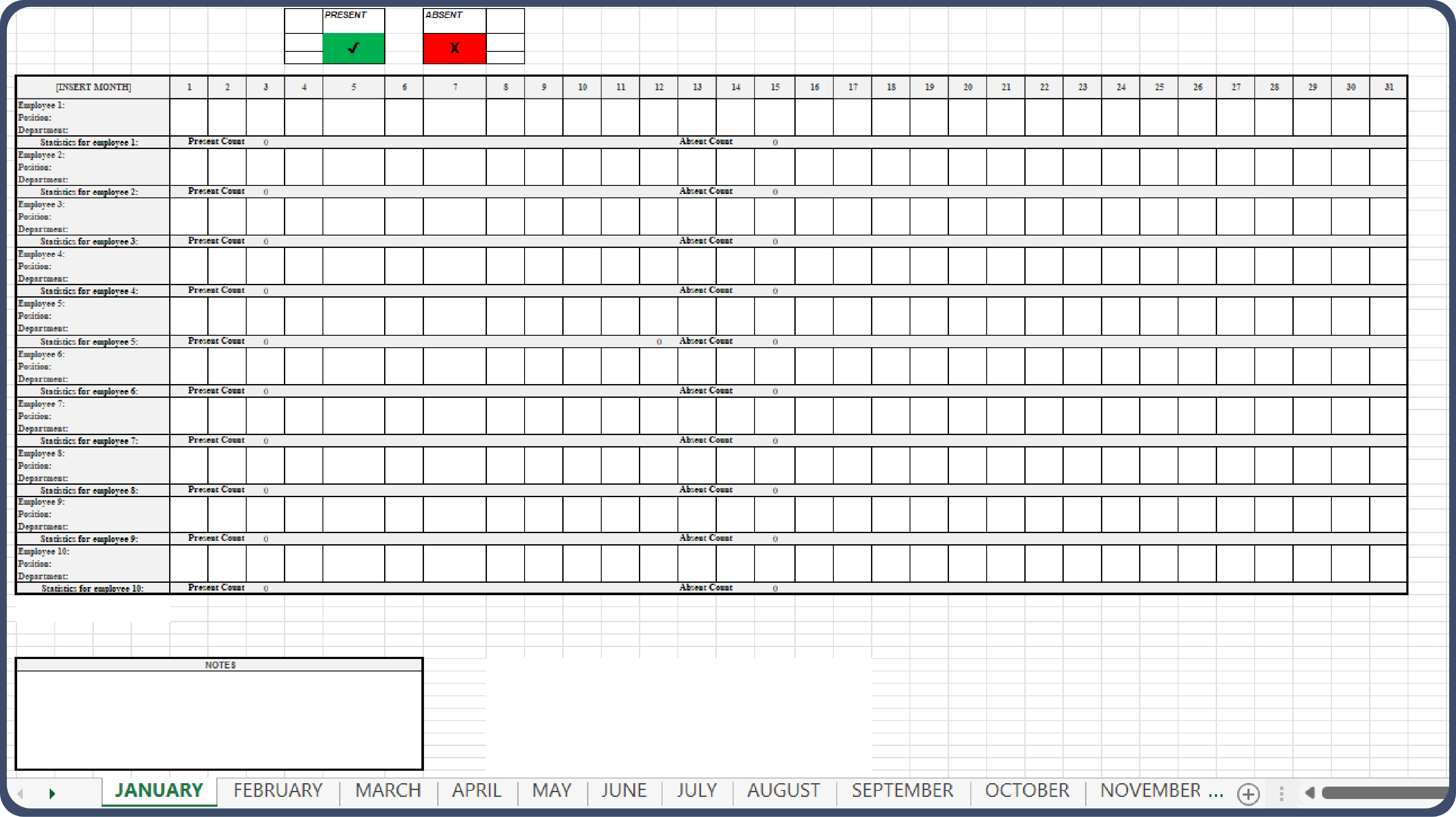 Employee Attendance Tracker Excel Template 2024