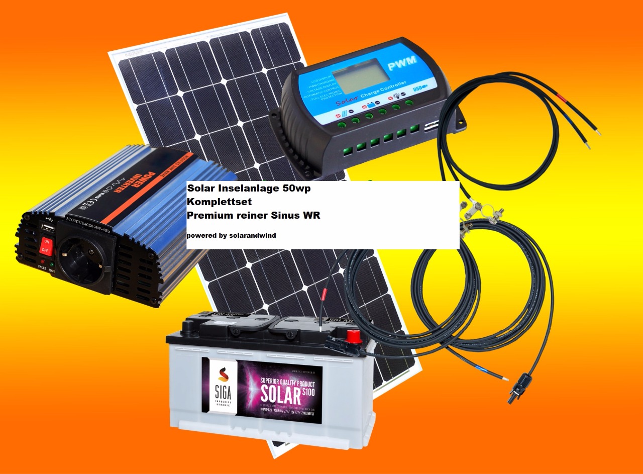 Solar Inselanlage Komplettset 50wp Premium | Solarandwind Shop