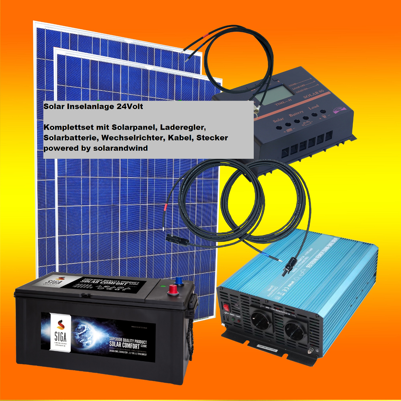 Solar Insel Anlage 3.3 kW 24 Volt 8 x Solarpanel 6x 280AhC100 ...